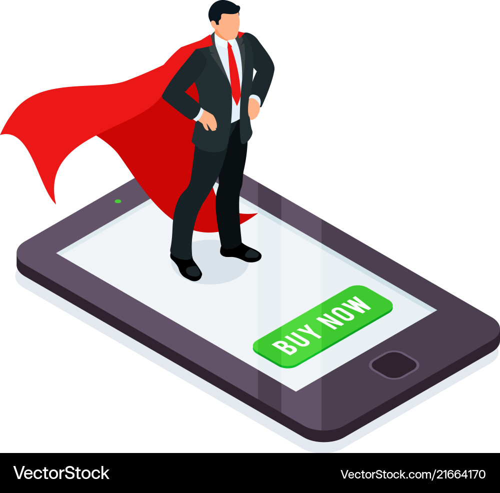 Hr concept superhero on a smartphone screen Vector Image