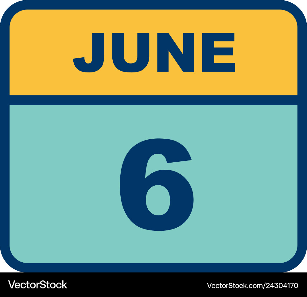 June 6th date on a single day calendar Royalty Free Vector