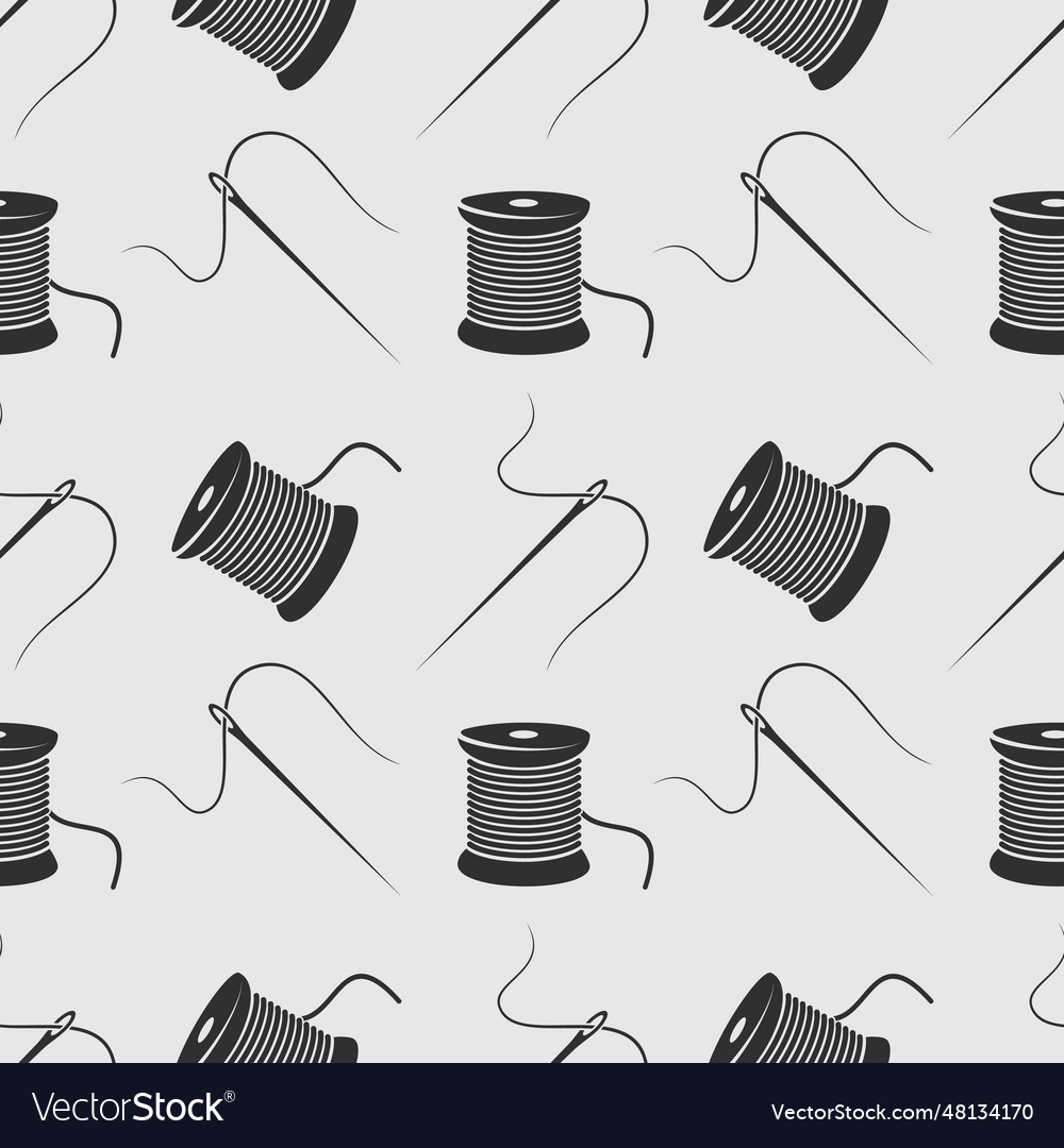 Thread spool and needle seamless pattern Vector Image