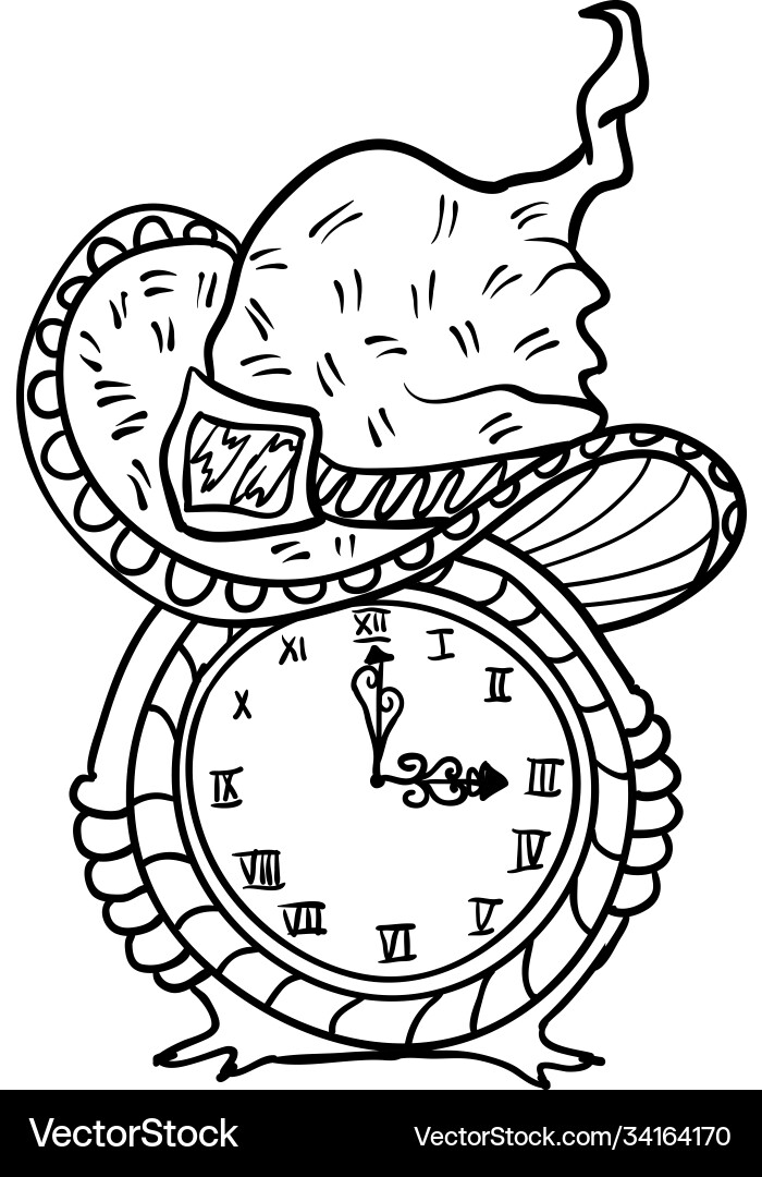 Witch hat and clock halloween doodles isolated Vector Image