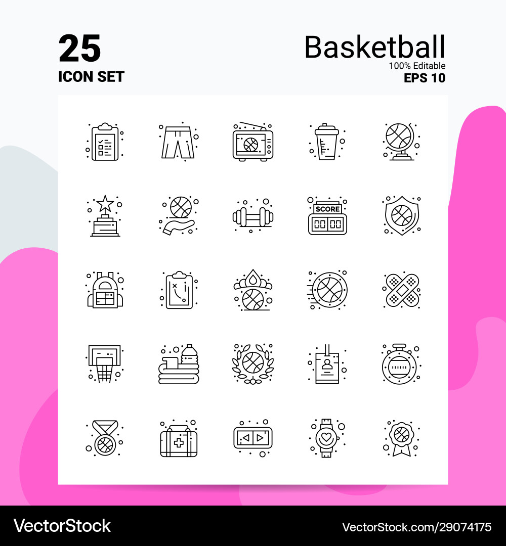25 basketball icon set 100 editable eps 10 files Vector Image