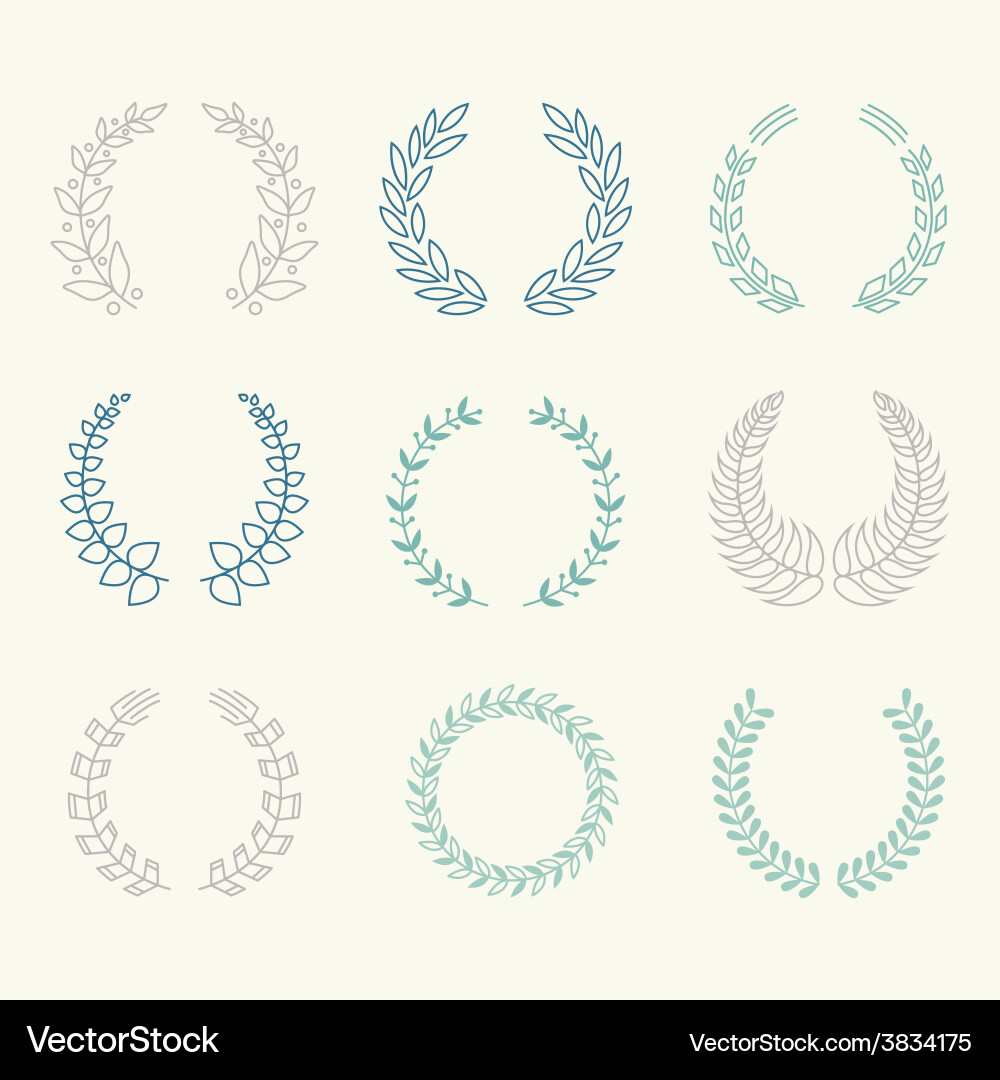 Collection of Laurels Floral Elements and Vector Image