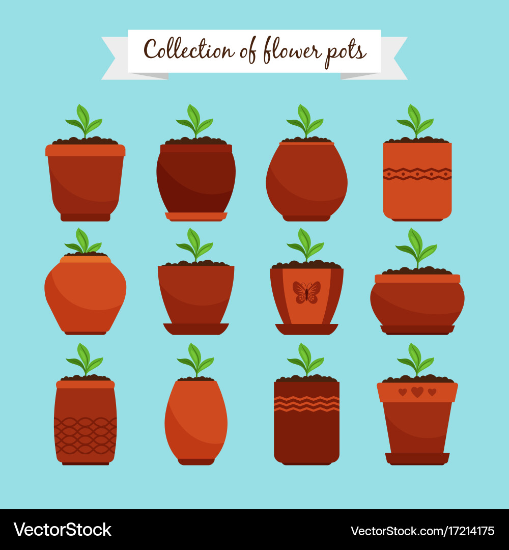 Flowerpots with soil and sprouts Royalty Free Vector Image