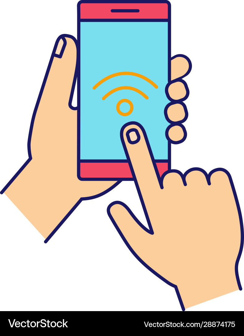 Hands holding nfc smartphone color icon Royalty Free Vector