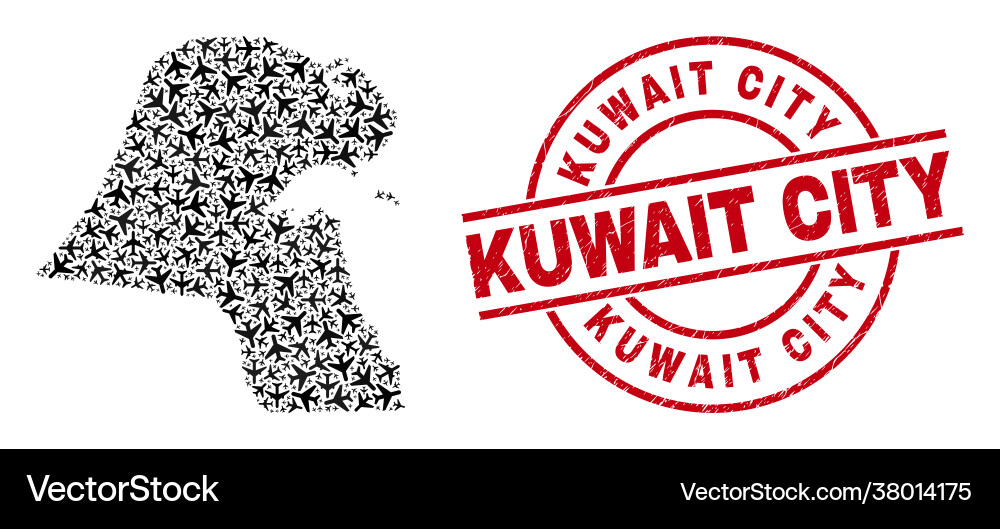Kuwait city watermark stamp and kuwait map Vector Image