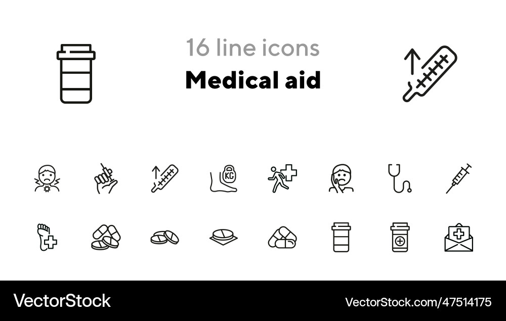 Medical aid line icon set Royalty Free Vector Image