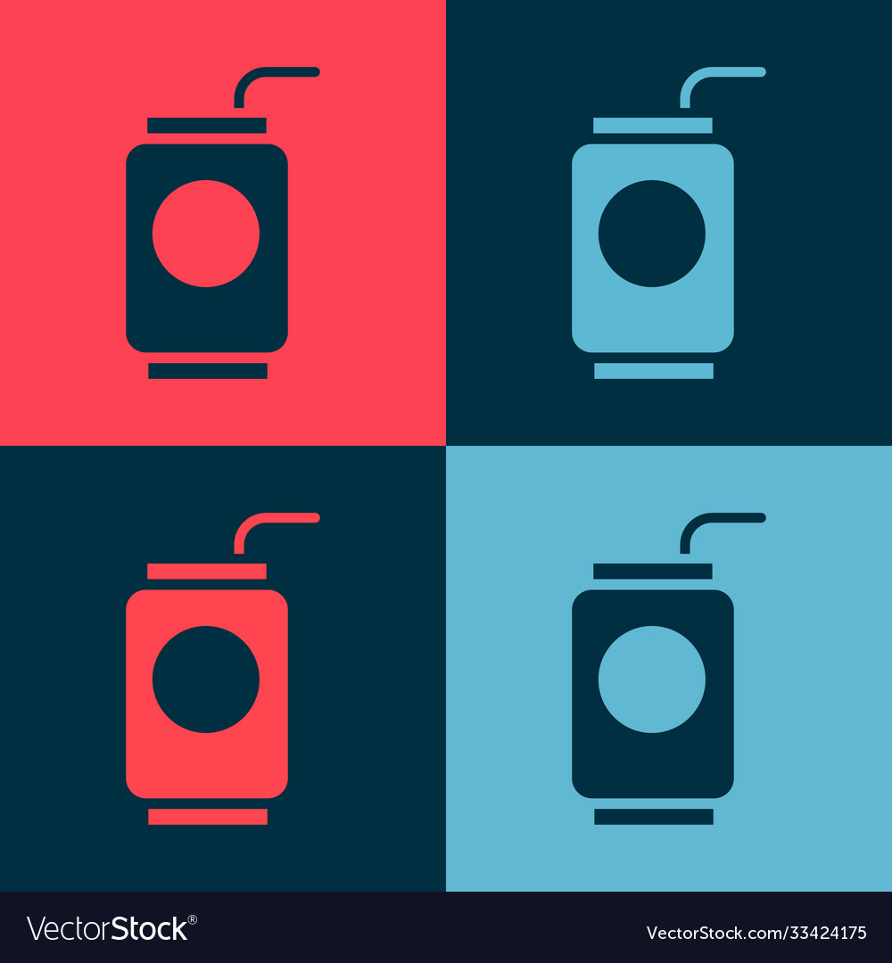 Pop art soda can with drinking straw icon isolated