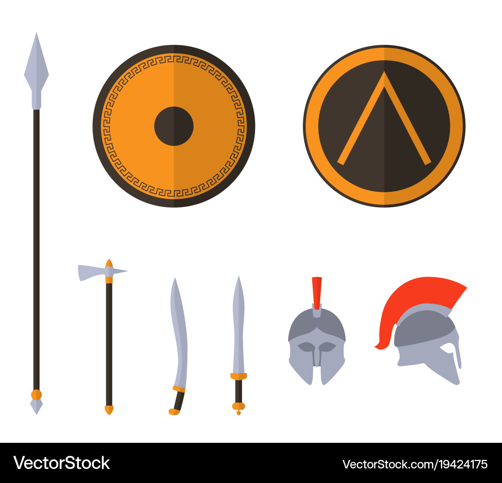 Set ancient greek spartan weapon and Royalty Free Vector