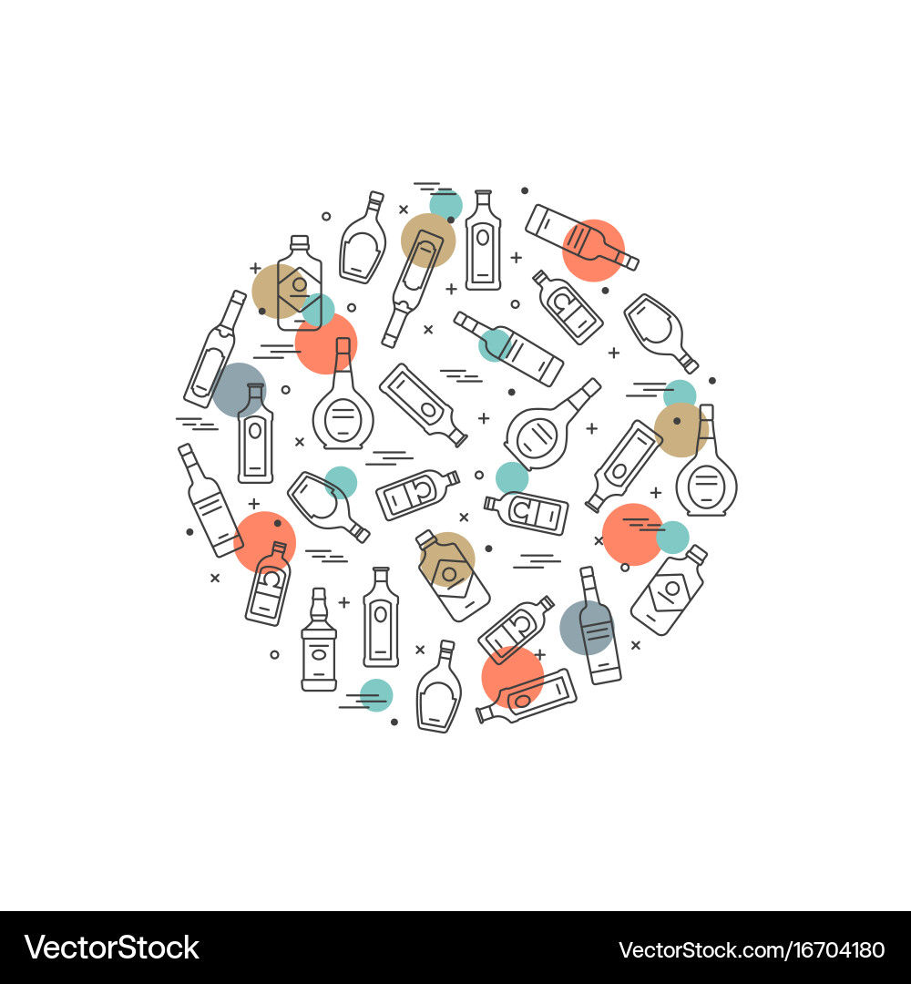 Alcoholic circle concept - bottles icons on white Vector Image
