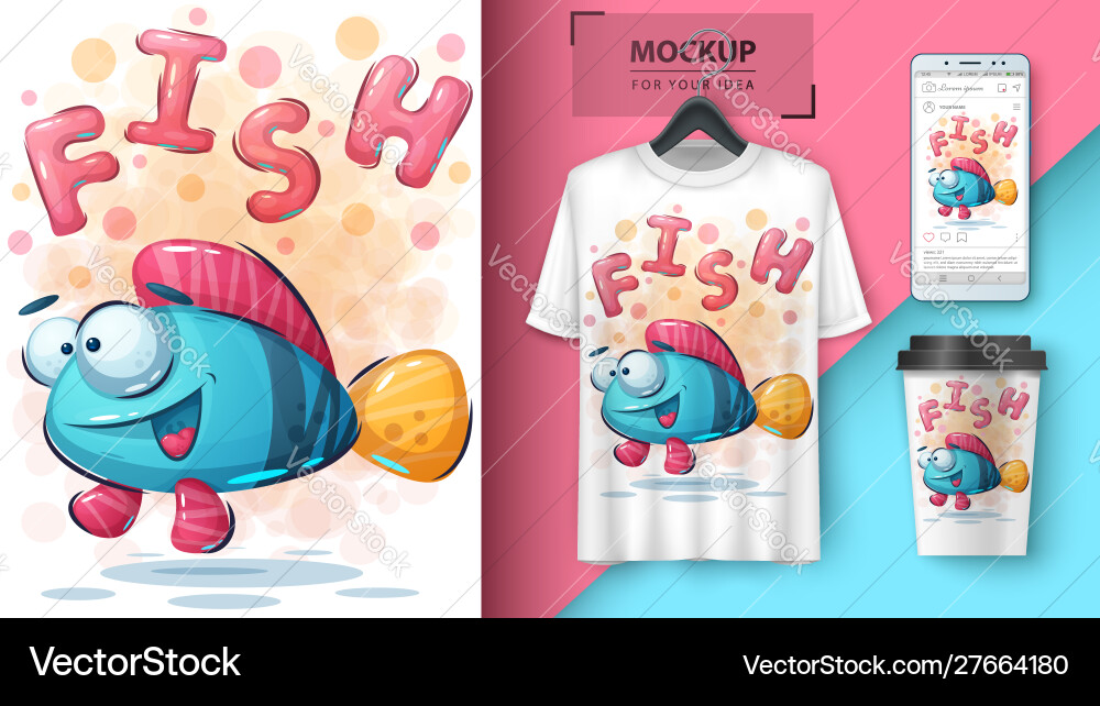 Crazy fish poster and merchandising Royalty Free Vector
