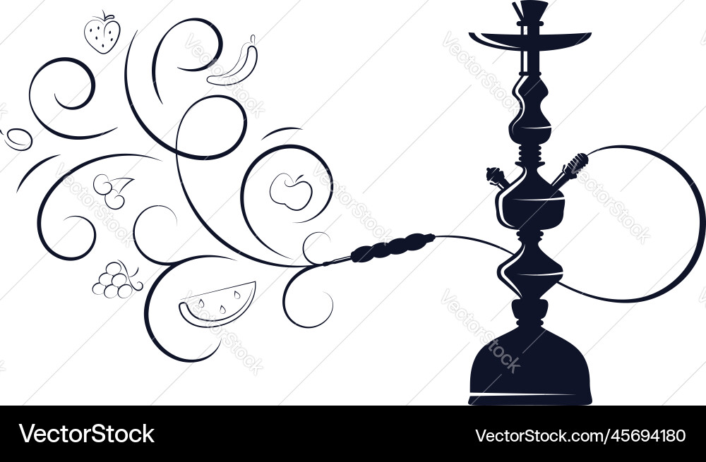 Hookah silhouette with steam and fruit flavors Vector Image