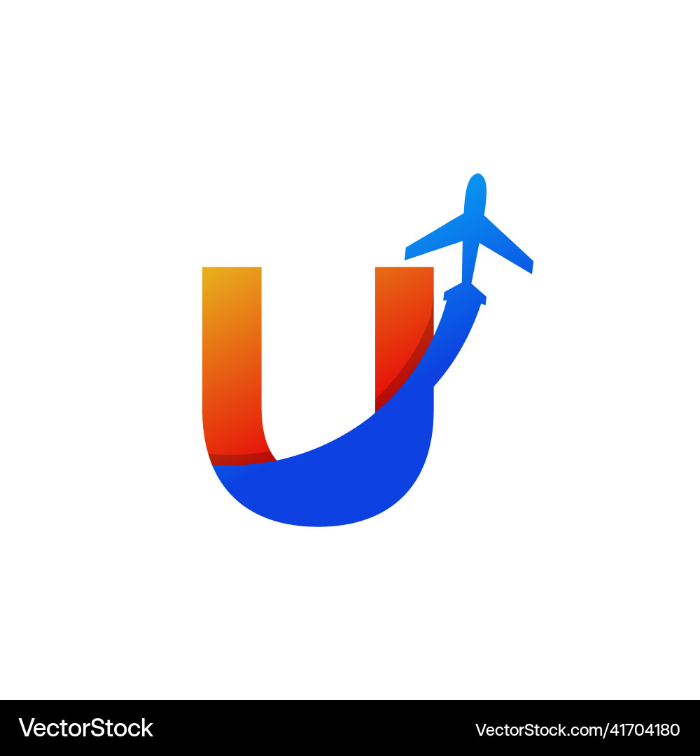 Initial letter u travel with airplane flight logo Vector Image