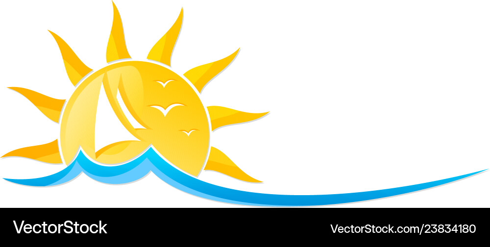 Logo sun with sailing vessel Royalty Free Vector Image
