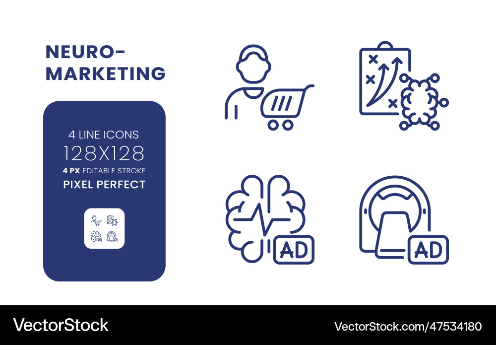 Neuro marketing linear desktop icons set Vector Image