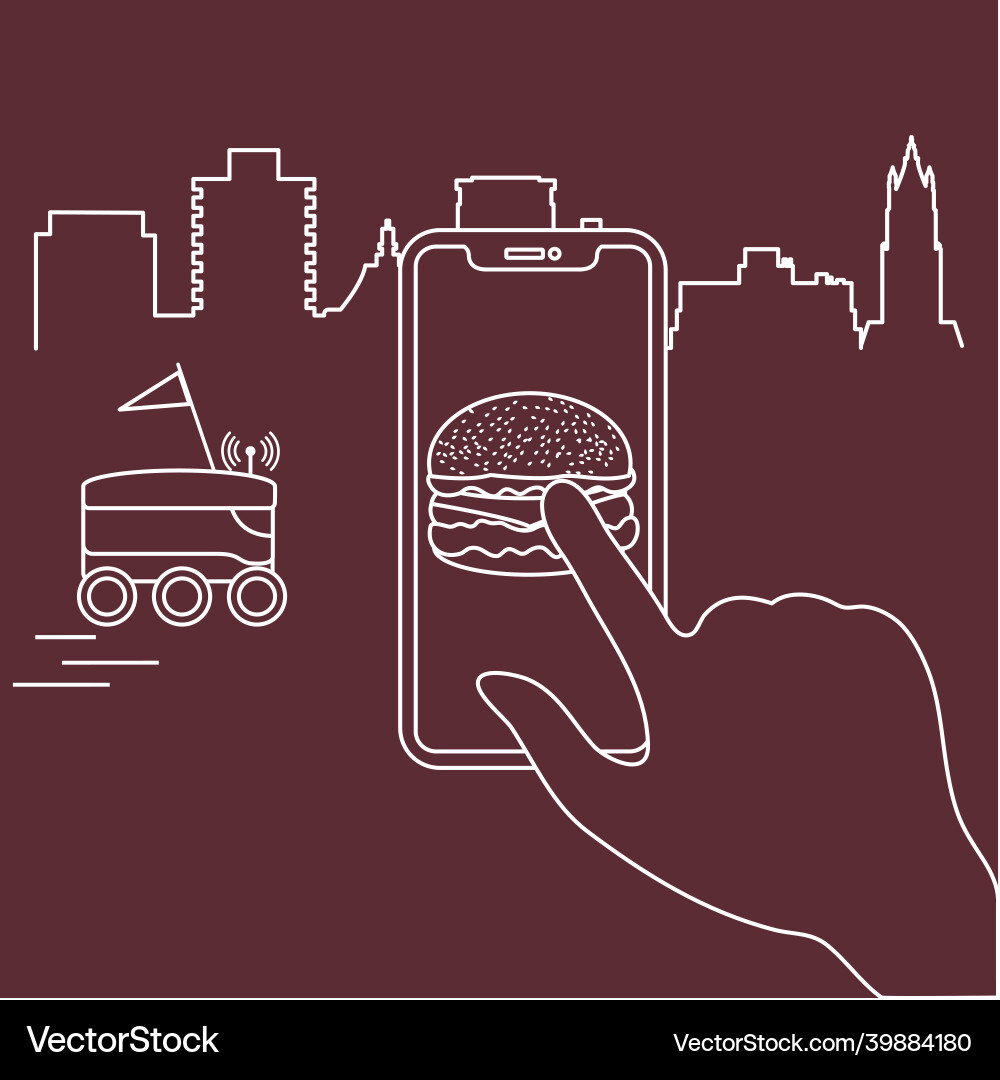 Order in smart phone app delivery with robot Vector Image