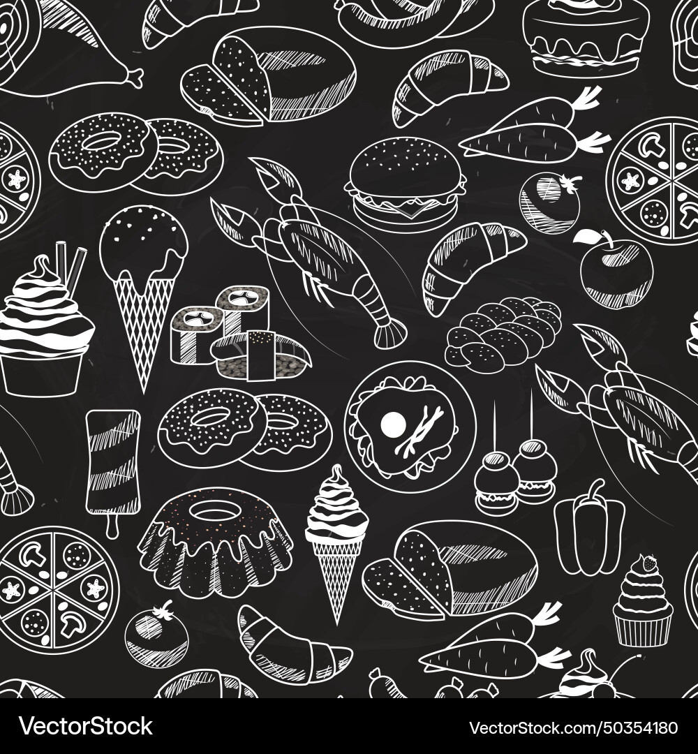 Seamless food on chalkboard background Royalty Free Vector