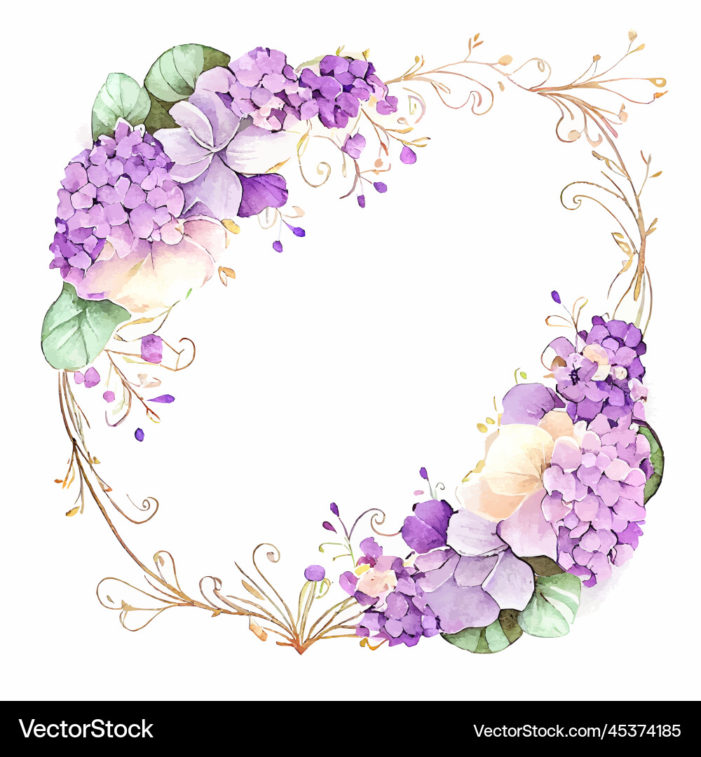 Cute watercolor frame with violet flowers Vector Image