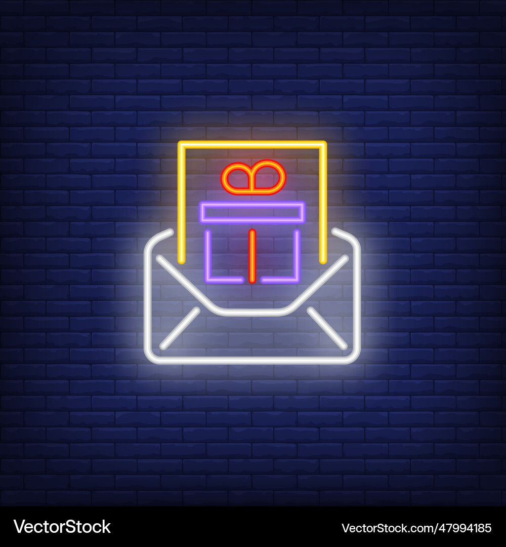 Envelope letter and gift box neon sign Royalty Free Vector