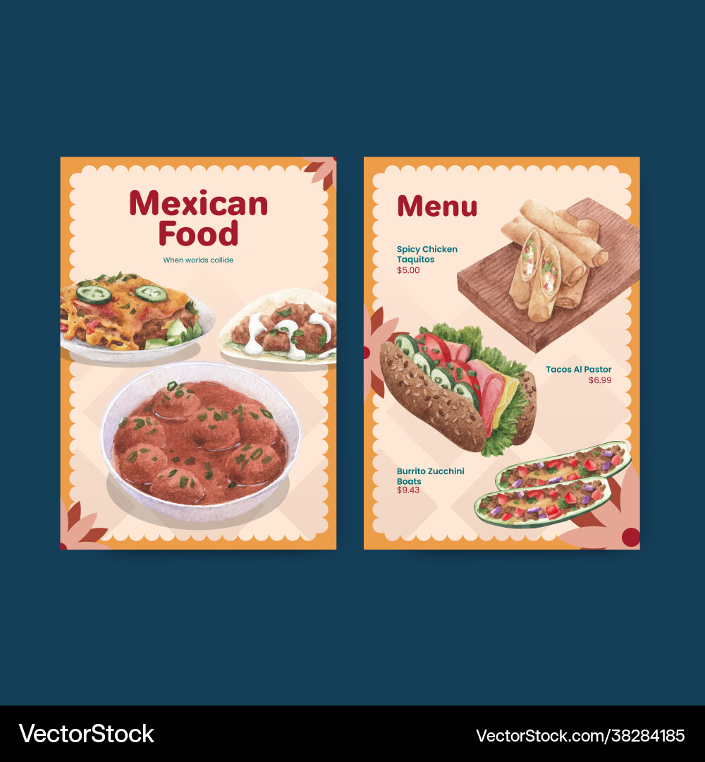 Menu template with mexican food concept design Vector Image