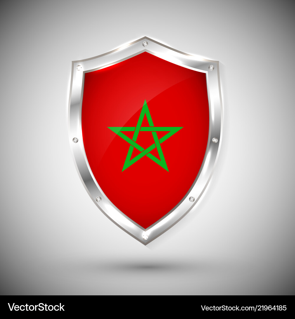Morocco flag on metal shiny shield collection Vector Image