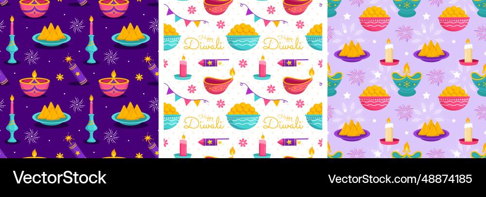 Set of happy diwali seamless pattern design Vector Image