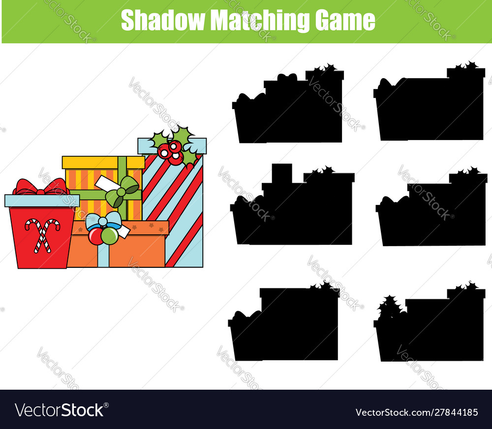 Shadow matching game kids activity with christmas Vector Image