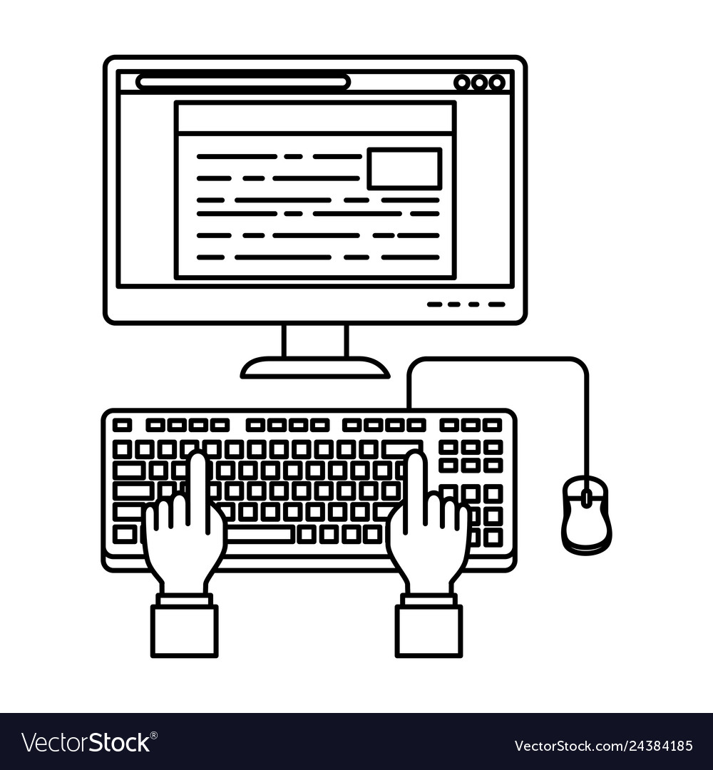 User hands with computer desktop Royalty Free Vector Image
