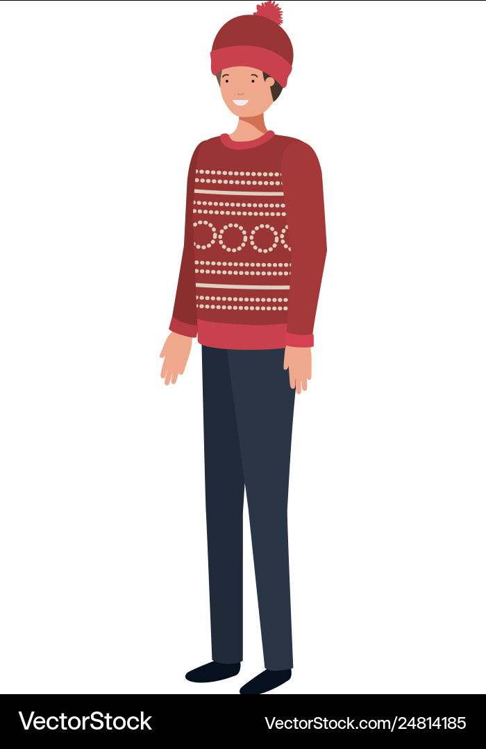 Young man with winter clothes avatar character Vector Image