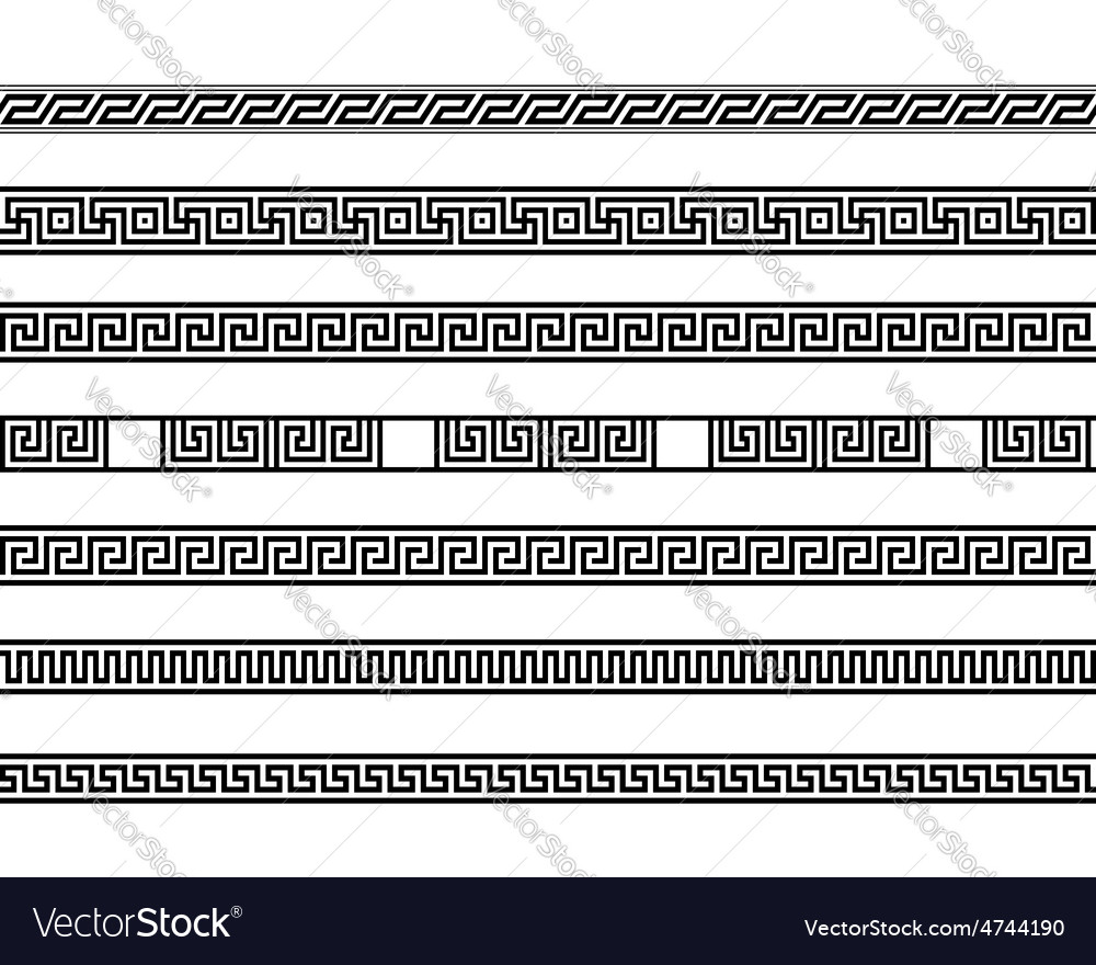 Different meander ansient element patterns line Vector Image