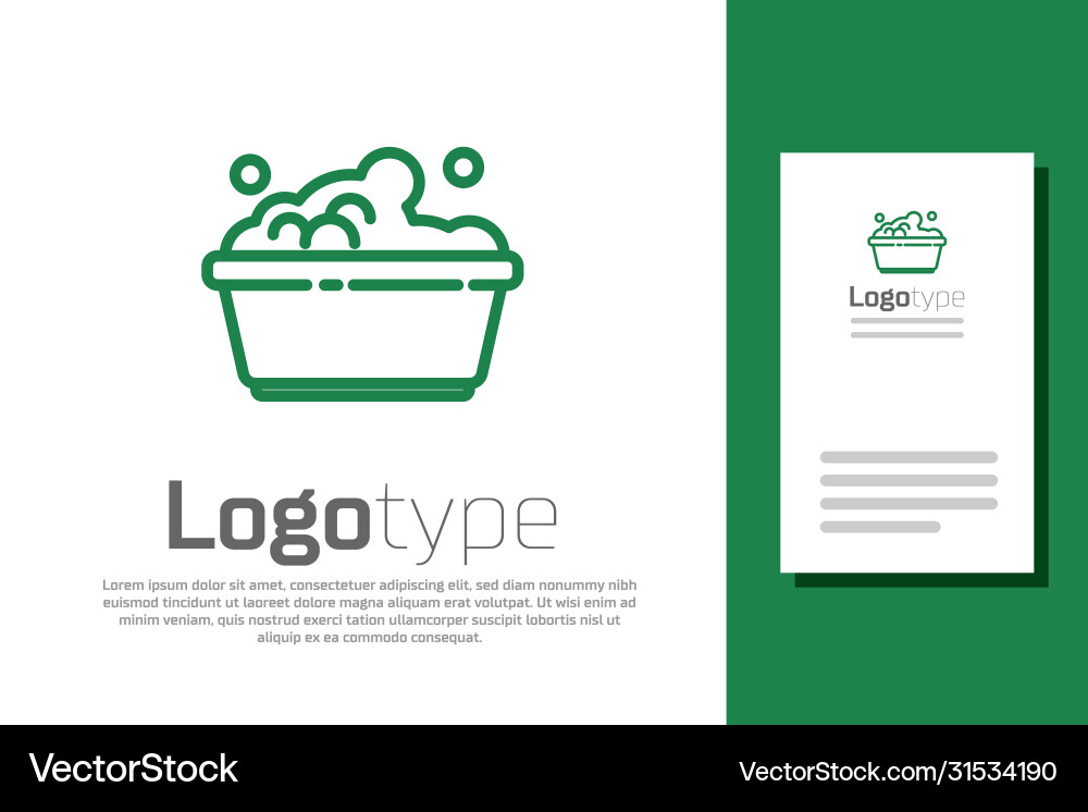 Green line plastic basin with soap suds icon Vector Image