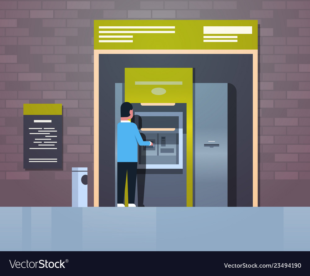 Man withdrawing cash via atm automatic teller Vector Image
