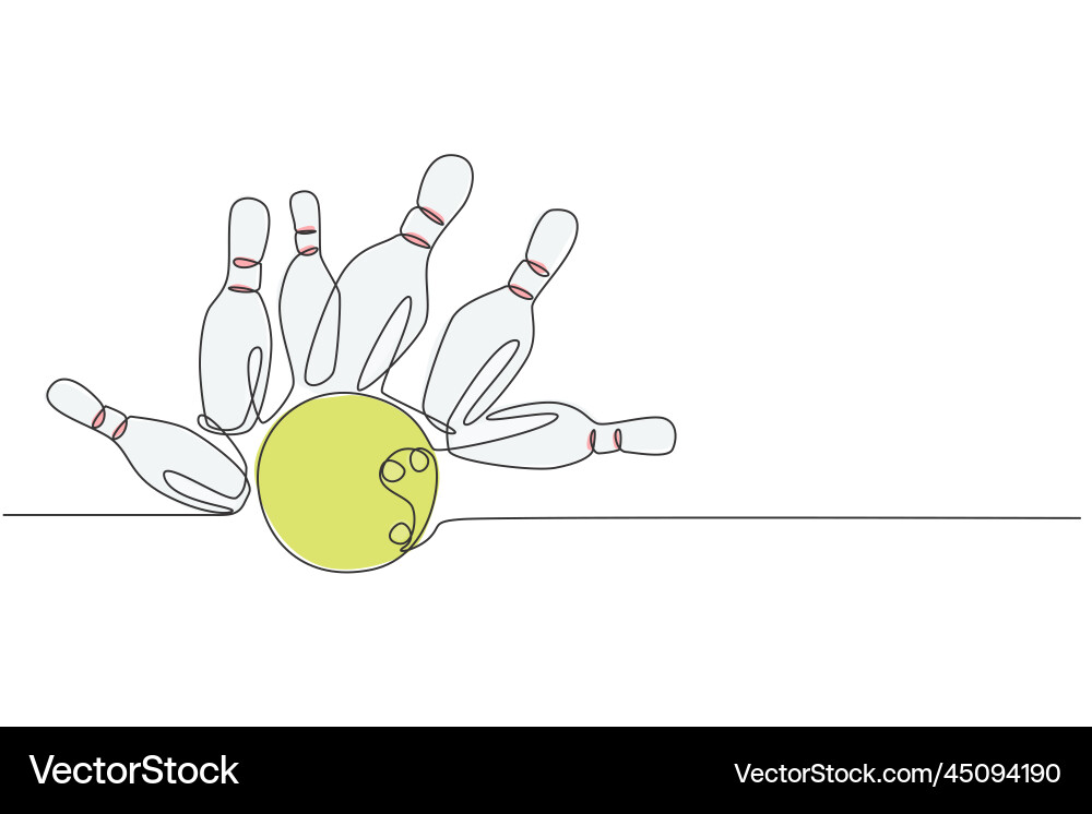 One single line drawing of bowling pins falling Vector Image