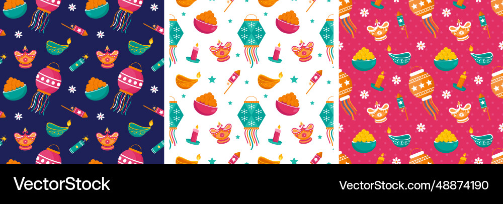 Set of happy diwali seamless pattern design Vector Image