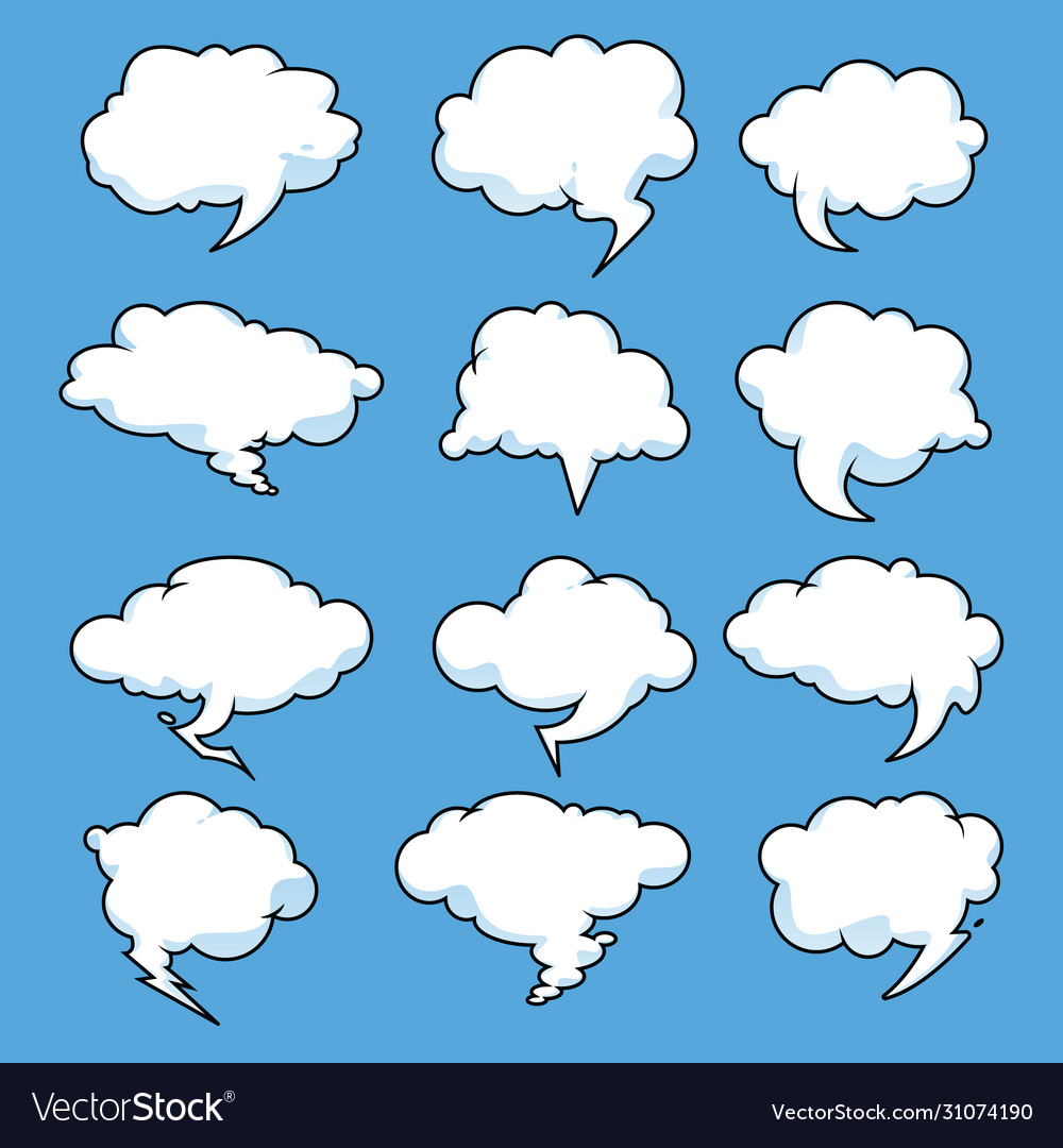 Set speech bubble clouds isolated on blue sky Vector Image