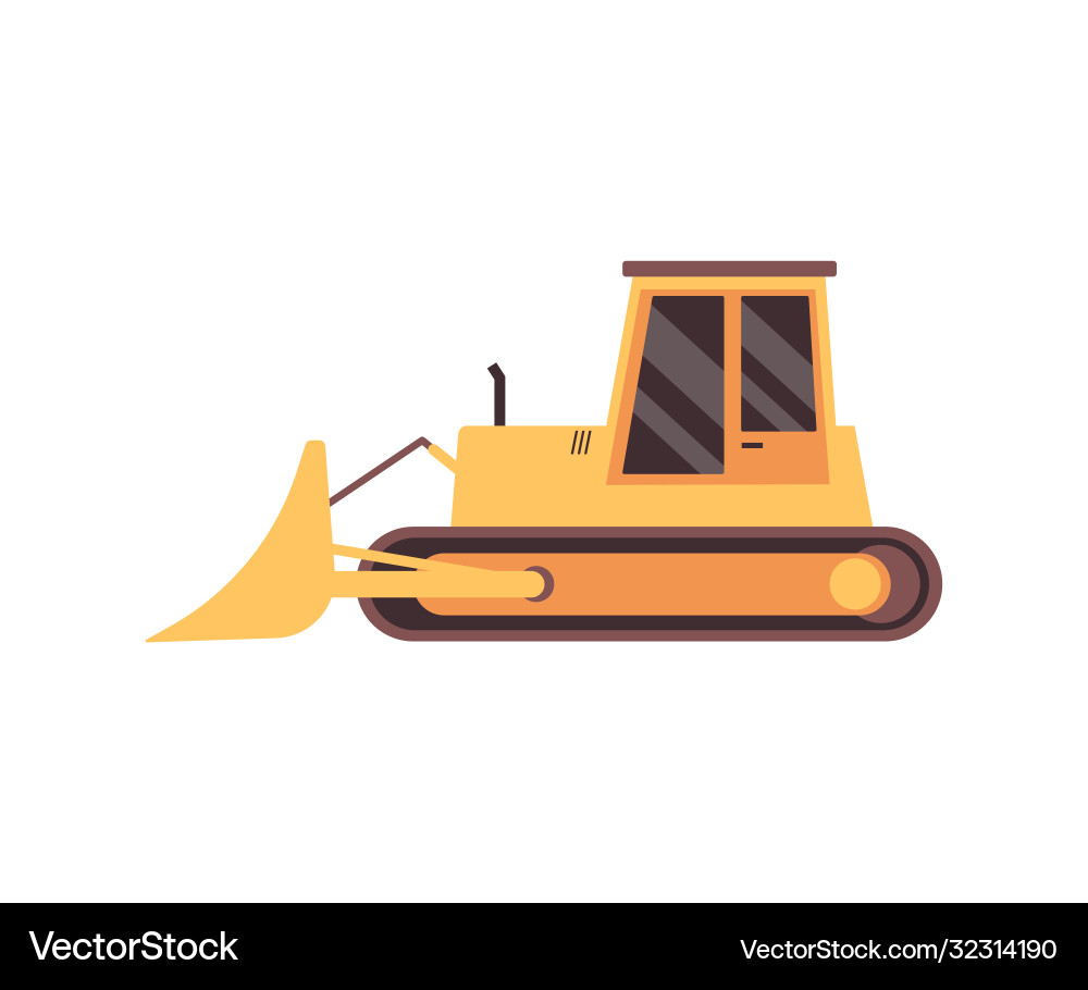Yellow bulldozer tractor with curved blade or Vector Image