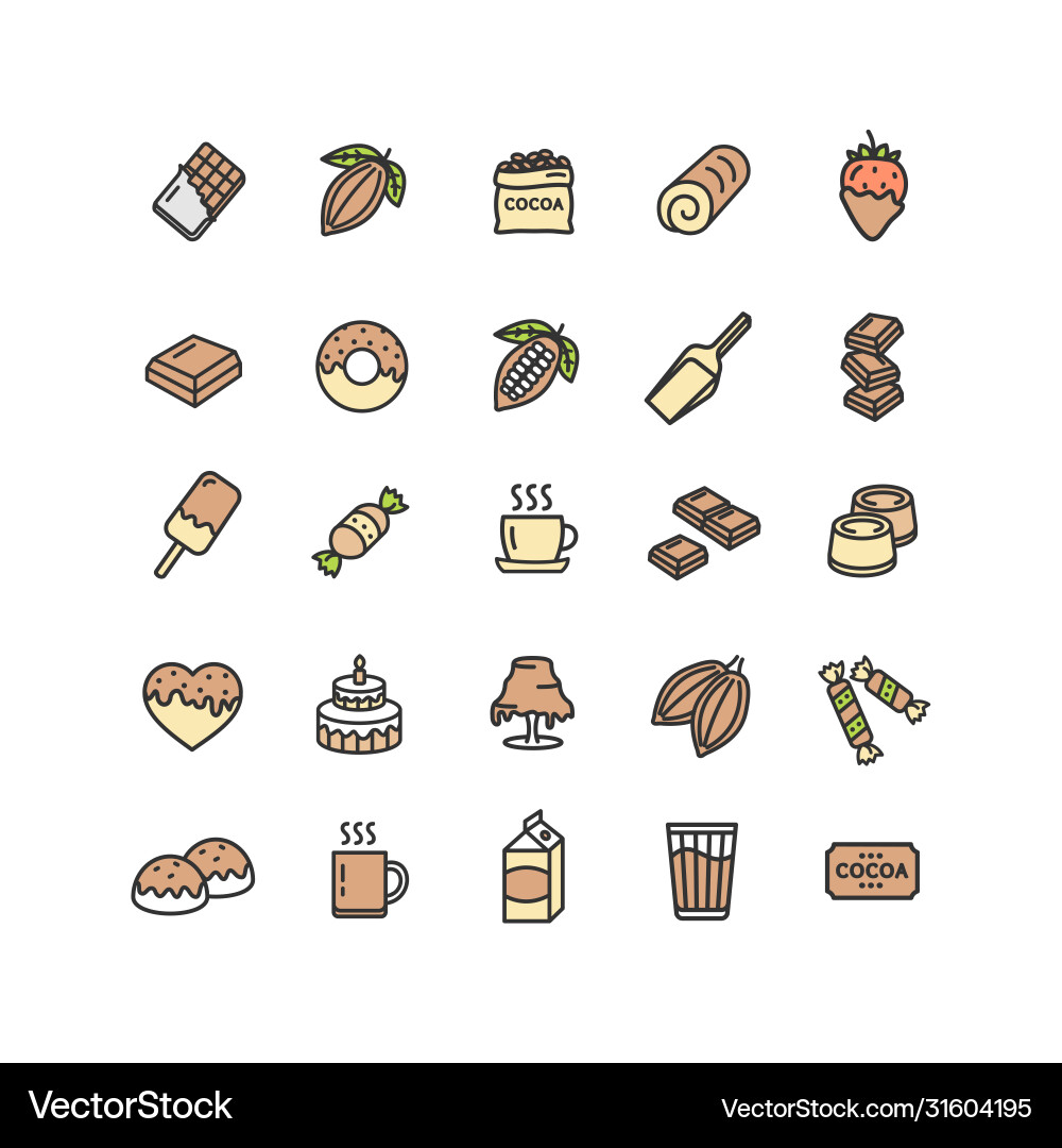 Chocolate sign color thin line icon set Royalty Free Vector