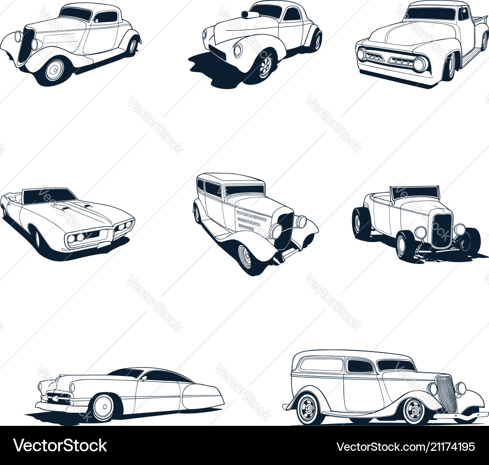 Classic cars collection set Royalty Free Vector Image