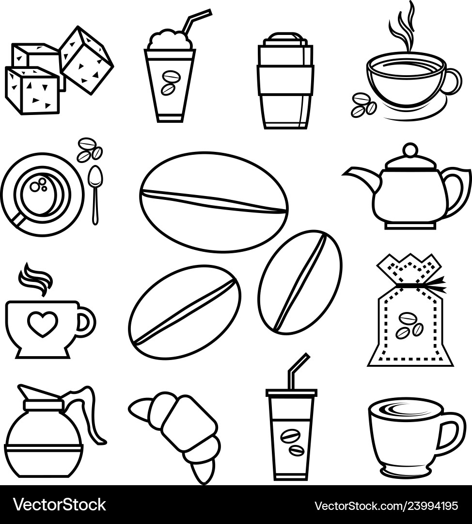 Coffee icon set outline with accessories Vector Image