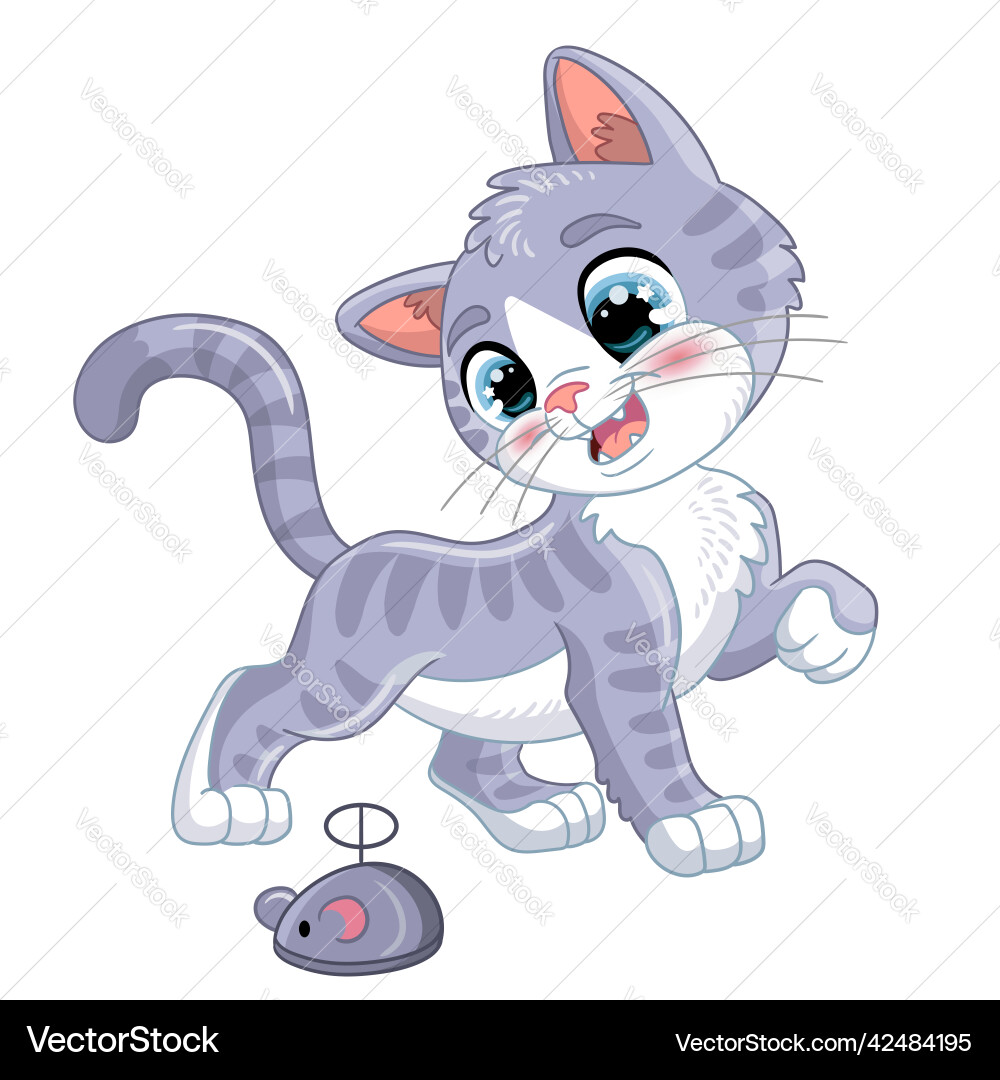 Cute gray kitten cartoon character Royalty Free Vector Image
