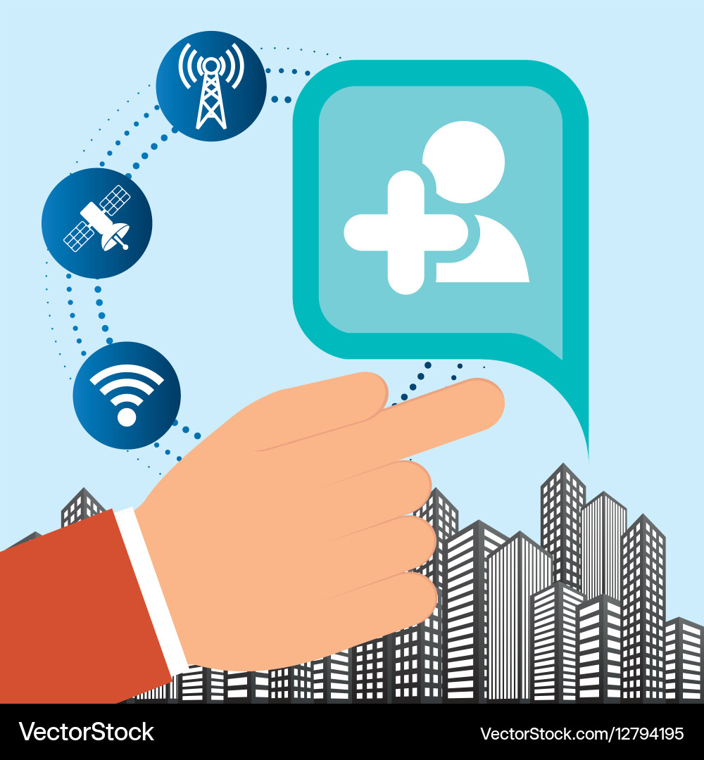 Hand connection social media network internet city