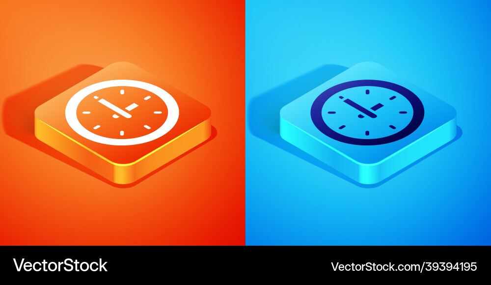 Isometric clock icon isolated on orange and blue Vector Image