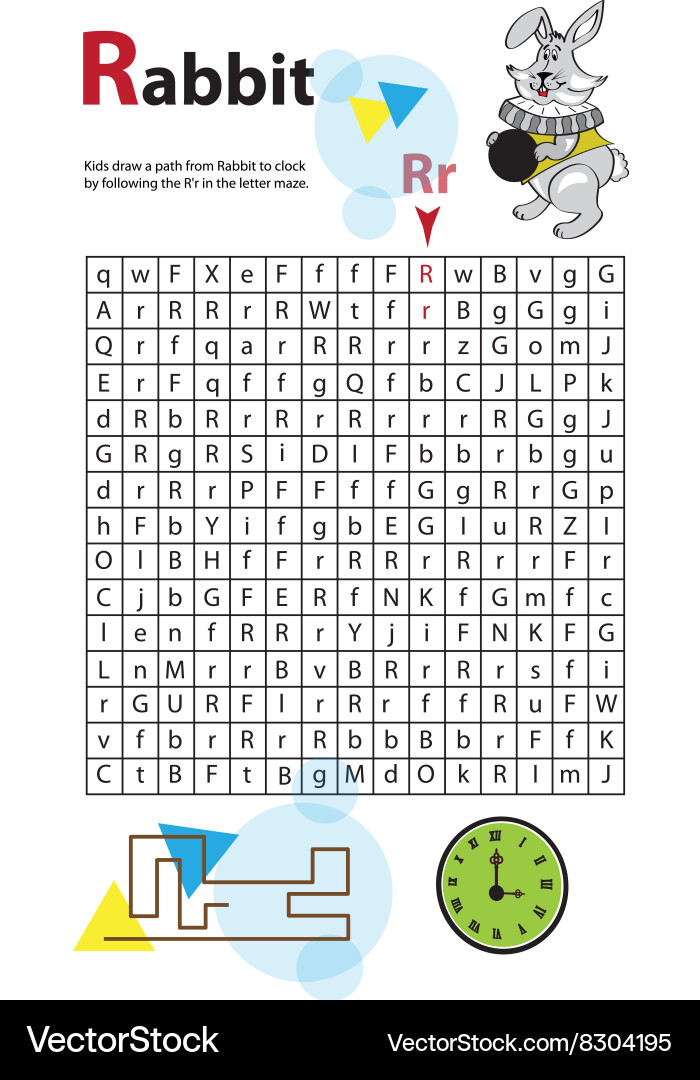Letter maze r this worksheet helps kids recognize Vector Image