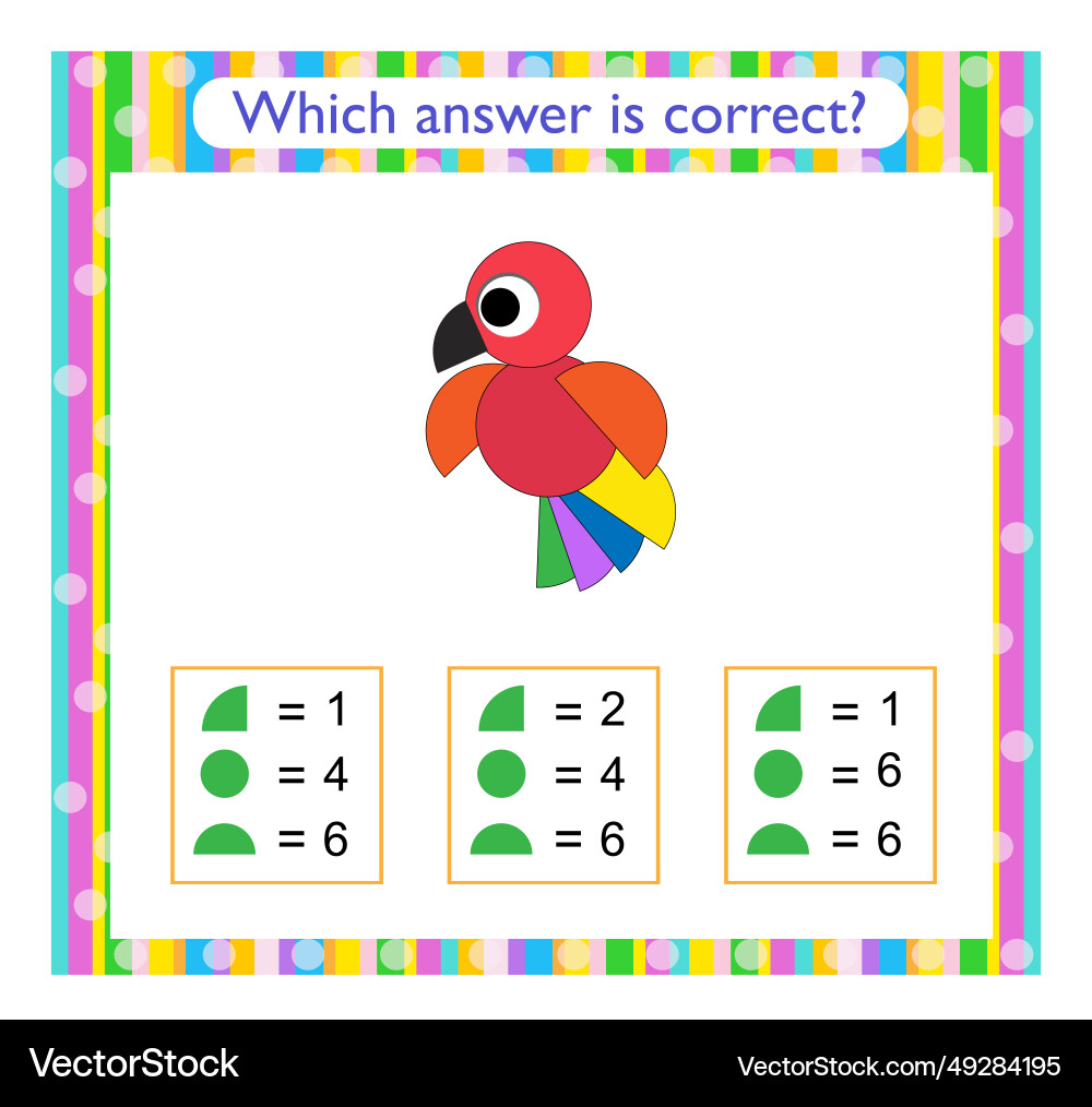 Math activity for kids find the correct answer Vector Image