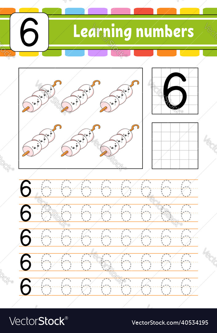 Number 6 trace and write handwriting practice Vector Image