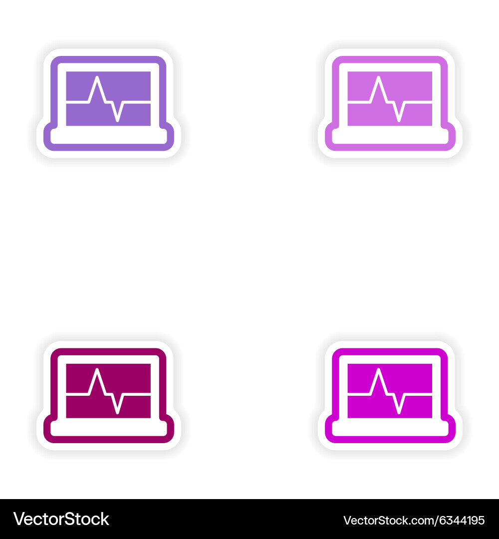 Set paper stickers on white background ecg machine
