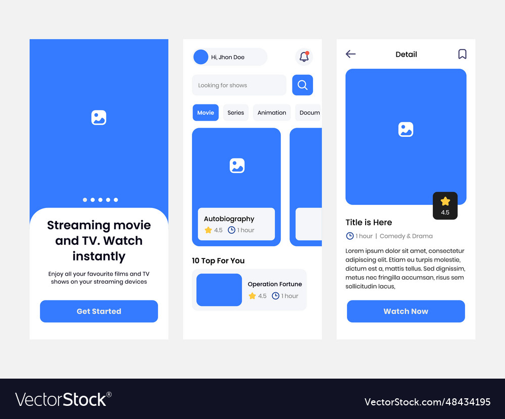 Streaming film ui design template Royalty Free Vector Image