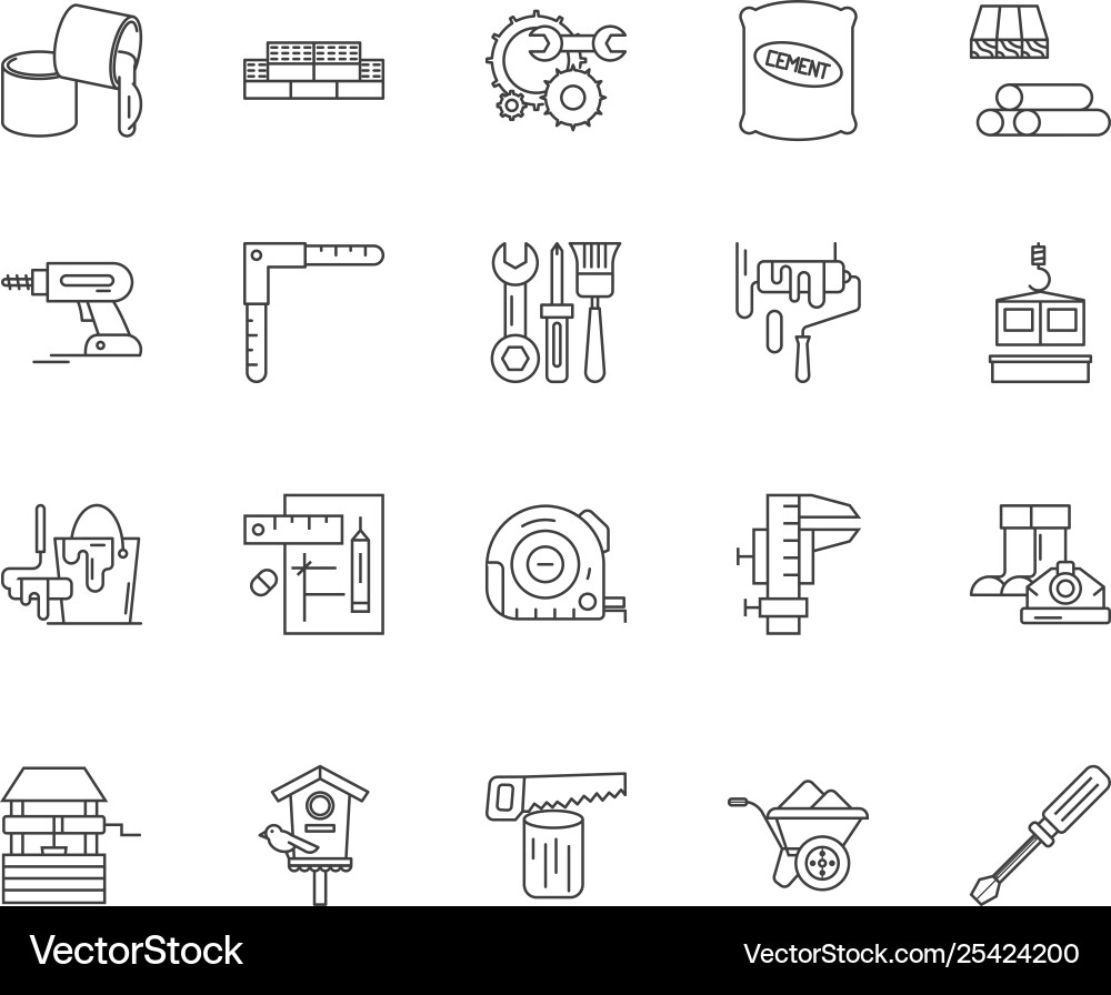 Construction products line icons signs Royalty Free Vector