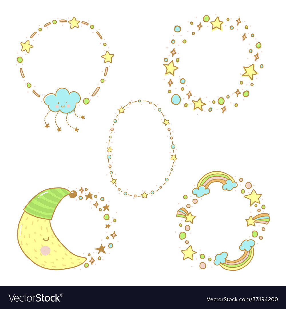 Doodle star and cloud hand draw frame Royalty Free Vector