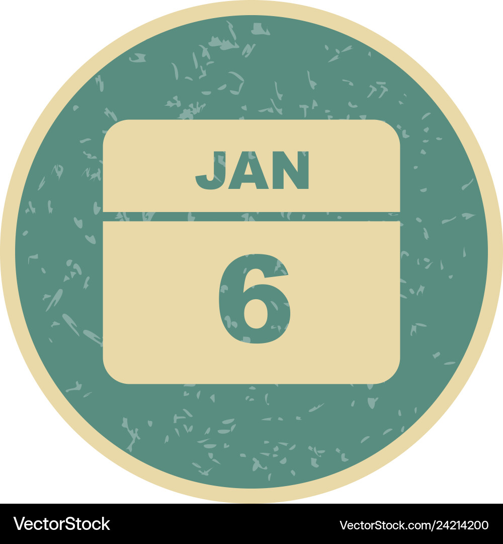 January 6th date on a single day calendar Vector Image