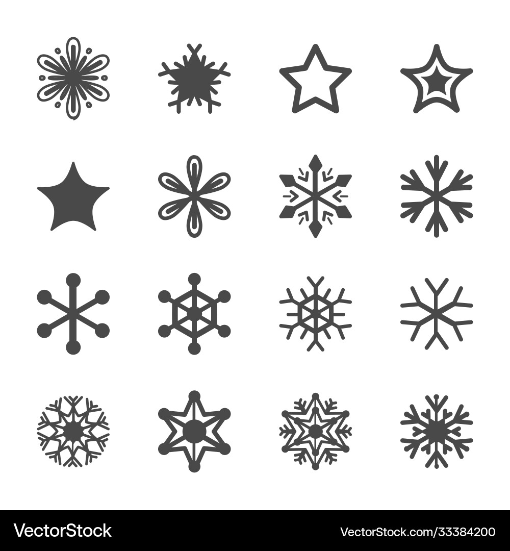 Set flat snowflakes in line art style Royalty Free Vector